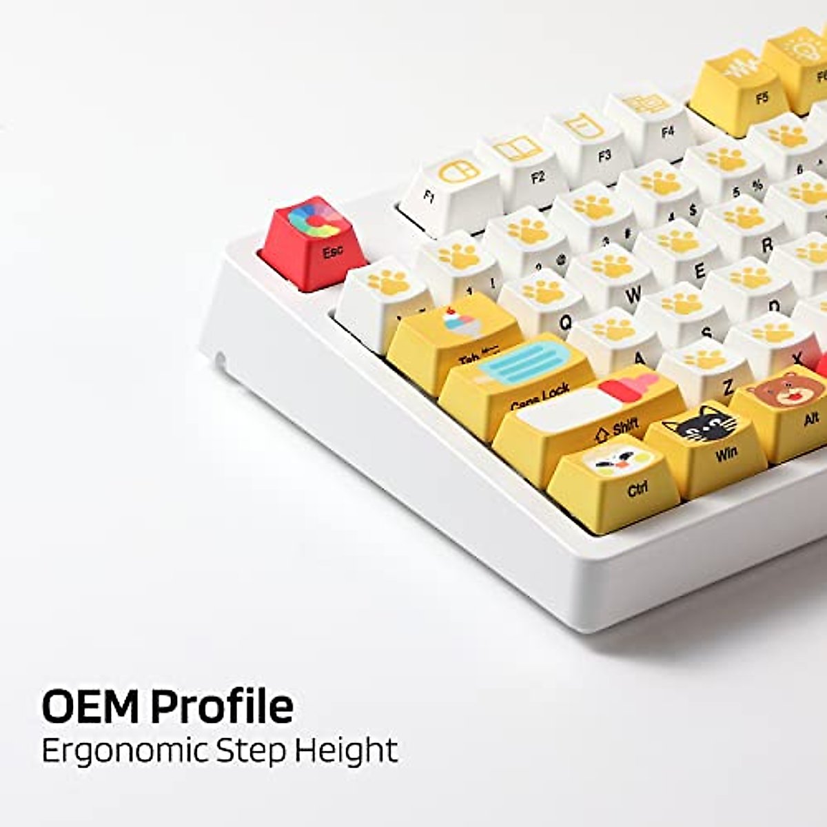 LTC LavaCaps PBT Double Shot108 Keycaps Set, Cat's Claw Sublimation OEM Profile for ANSI US Layout 61/87 TKL/104/108 Keys Mechanical Keyboard, with Keycap Puller - (Only Keycaps), Yellow