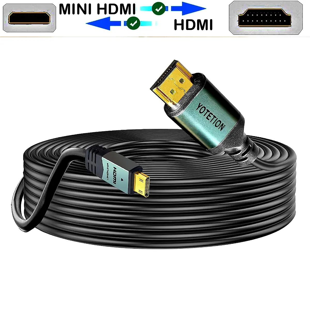 YOTETION Mini HDMI to HDMI Cable 50FT, High-Speed HDMI to Mini HDMI Support 3D 4K/60Hz 1080p 720p Compatible with Camera, Camcorder, Tablet and Graphics/Video Card, Laptop, Raspberry Pi Zero W