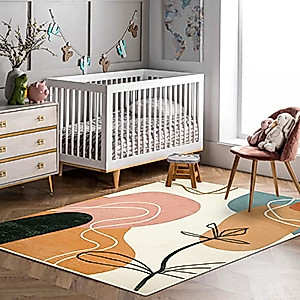 Wonnitar Boho Art Large Area Rug - Machine Washable 5x7 Rug for Living Room,Minimalist Lines Abstract Throw Mat for Bedroom,Non-Slip Mid Century Modern Aesthetic Carpet for Nursery Dining Room