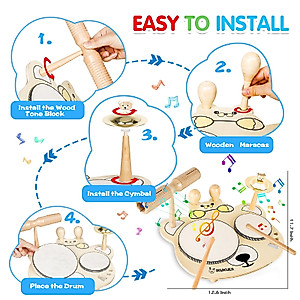 Toddler Musical Instruments Set, 9 in 1 Wooden Percussion Instruments for Toddlers, Montessori Musical Instruments for Boys Girls Early Learning