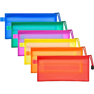 Bememo 12 Pieces 6 Colors Pencil Pouch Zipper File Bags Waterproof Plastic Double Layer for Pen Bag Cosmetics Supplies Travel Accessories