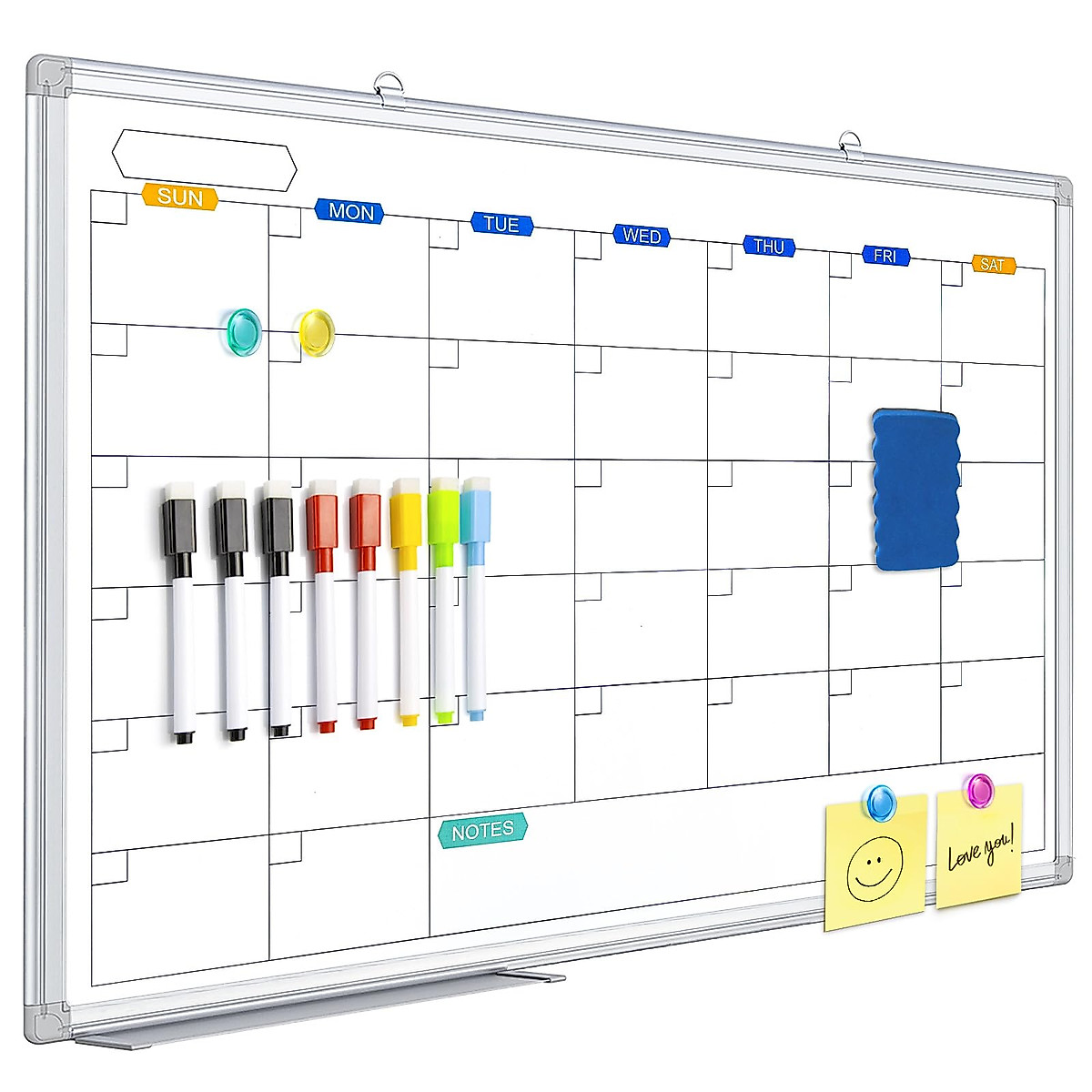 Dry Erase Calendar Whiteboard for Wall, 36" x 24" Magnetic Monthly WhiteBoard Calendar Dry Erase, Wall Hanging Aluminum Frame Calendar Board with Tray for Home, School, Office (Silver Frame)