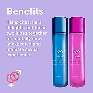 K-Y Yours + Mine Couples Lubricant, Adult Toy Friendly Personal Lubricant & Intimate Gel for Couples, Men, Women, Sex Lube, Clear, 2 x 1.5 Fl Oz, 2 count (Pack of 1)