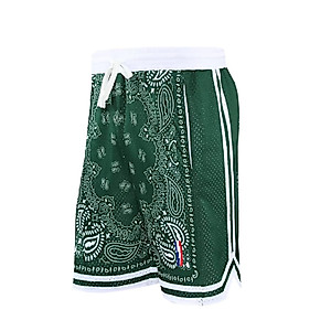 BOOMLEMON Men's Basketball Shorts Workout Athletic Paisley Shorts Mesh Print Running Short Pants(Green XS)