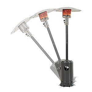 Sunjoy 47,000 BTU Avanti Outdoor Portable Propane Heater for Patio and Garden with Safety Auto Shut Off Valve and Wheels, Gray