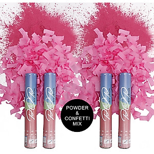 Gender Reveal Pink Confetti Powder Cannon,YESHOW Confetti Poppers Biodegrable Smoke Bombs Baby Girl for Gender Reveal Party Supplies Decorations(4 Pack)
