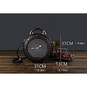 Pu Leather Handbags Fashion Real Clock Shoulder Bag Casual Women Evening Crossbody Bags,Retro Vintage Steampunk Female Messenger Bags for Women Girls (B)