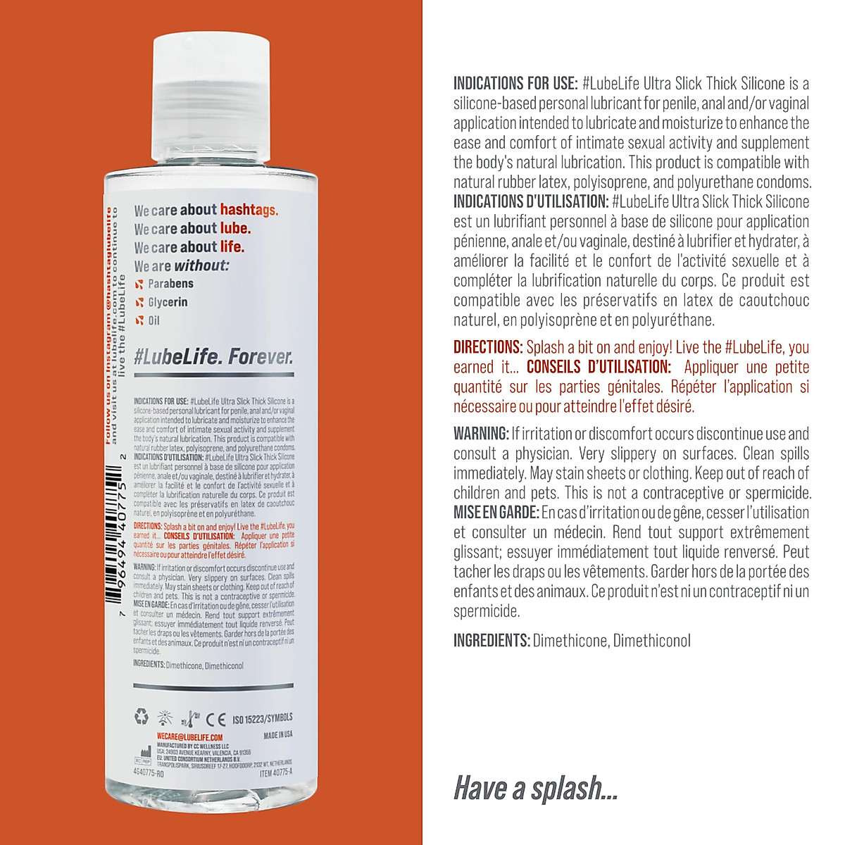 #LubeLife Ultra Thick Slick Silicone-Based Lubricant, Water Resistant, Thick Silicone Lube for Men, Women and Couples, 8 Fl Oz