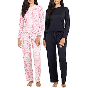 2 Pack: Long Sleeve Pajamas For Women Sets Womens Pajama Sets Two Piece Pj Summer Pijamas De Mujer Cotton Pjs Pants Loungewear Sleepwear Matching Ladies Bottoms Comfy Soft Pyjamas Teen Lightweight