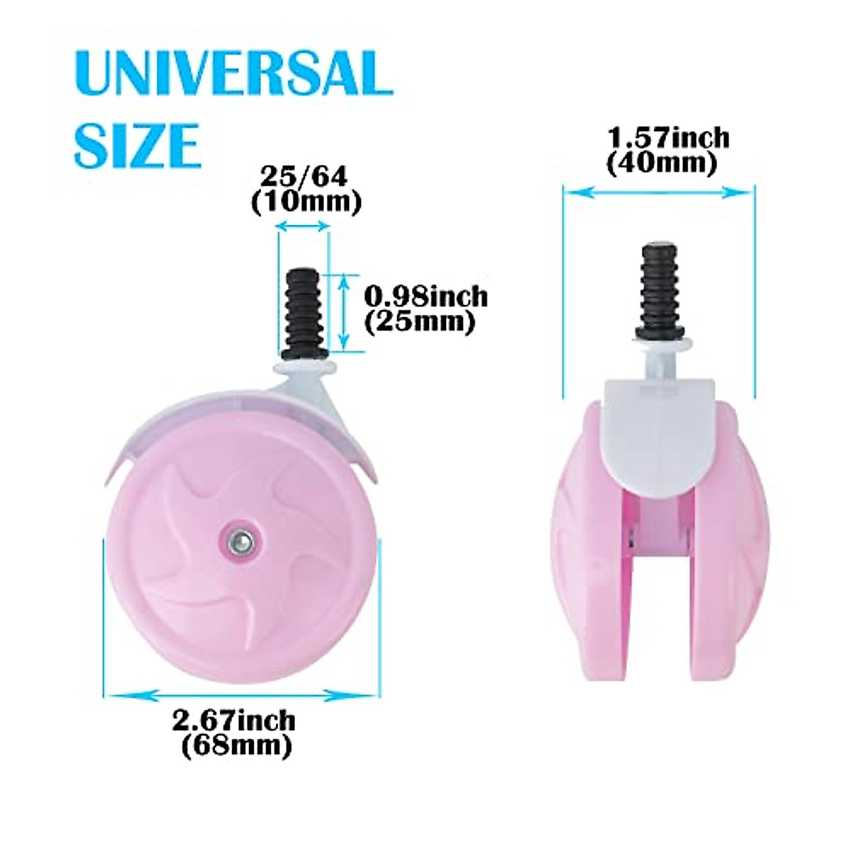 Baby Walker Wheels Replacement, Set of 2, Baby Walker Accessories, Plastic Wheels Casters, Universal Wheels (10mm, Pink)