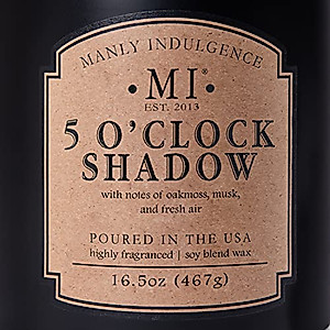 Manly Indulgence 5 O'Clock Shadow Scented Candle for Men 16.5 oz | 2 Wick & 2X Intense Fragrance | Oakmoss, Musk & Fresh Air | Up to 60 Hour Burn, Soy Blend Wax, USA Poured, Black