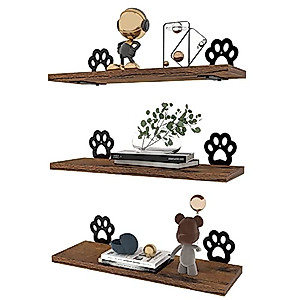 Lavezee Paw Prints Wall Decor Floating Shelves Set of 3, Cute Rustic Wooden Shelf Decorative Living Room, Bedroom, Bathroom, Log Cabin Shelving Wall Mounted