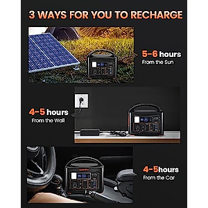 Portable Power Station, 504Wh Solar Generator 300W(500W Peak) Pure Sine Wave AC Outlet with Car Charger, DC cable, Portable Generator for Home Use Outdoor Camping Blackout Emergency Backup
