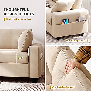 DWVO 60" Sofa, Comfy Upholstered Sofa Couch with Extra Deep Seats, Modern Loveseat for Living Room Apartment Office, Fabric 2 Seater Couch with Side Pockets, Easy Assembly, Beige Chenille