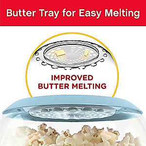 West Bend PC8270BL13 Stir Crazy Hot Oil Popcorn Popper, Popcorn Maker Machine with Large Serving Bowl Lid and Stirring Rod, 6 Qt, Blue
