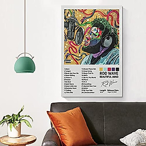 BABEJ Rod Wave Poster Beautiful Mind Album Poster 90s Canvas Wall Art Room Aesthetic Decor Posters 12x18inch(30x45cm)