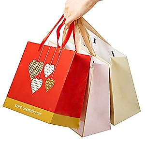 JOYIN 12 Valentine's Day Paper Gift Bags 9"x7.5"x3.5"with Handle, Paper Wrapping Kraft Bags for Funny Gift Giving Novelty Gift Exchange Gift Wrapping Valentines Gift Bags Party Favors (Gold)