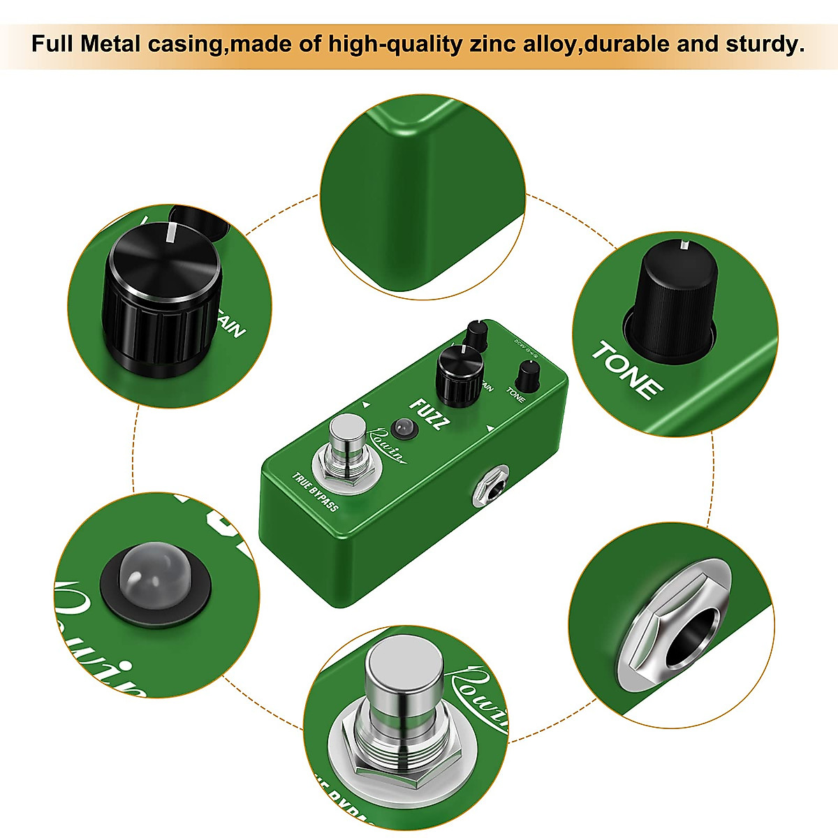 Rowin Analog Fuzz Pedal for Electric Guitar Bass True Bypass LEF-306