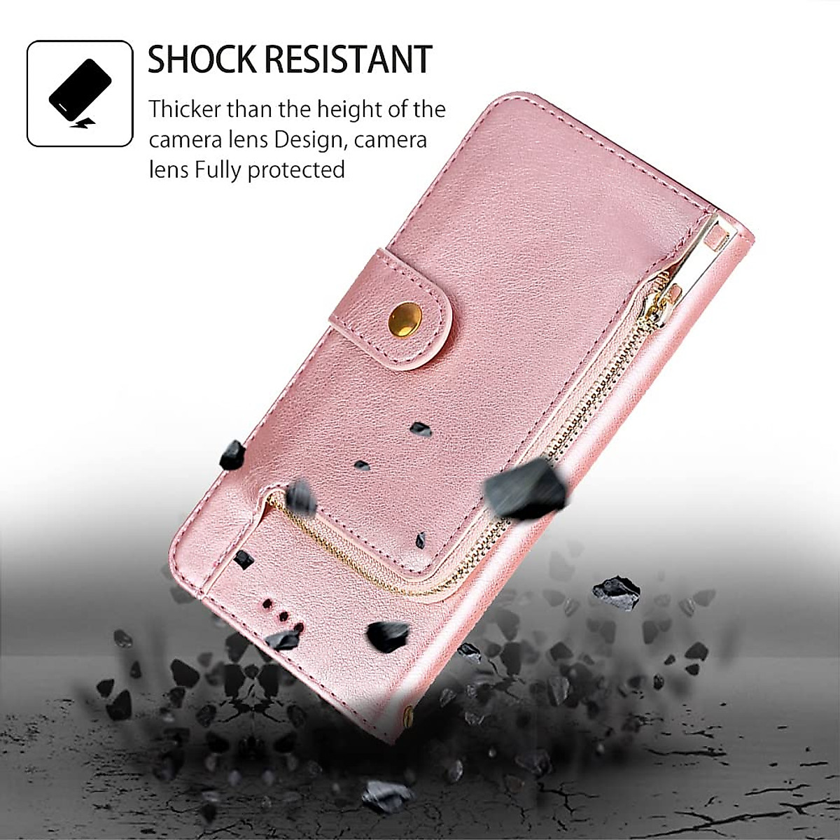 BANLEI2U Phone Cover Zipper Wallet Folio Case for Samsung Galaxy S9 Plus, Premium PU Leather Slim Fit Cover for Galaxy S9 Plus, 1 Transparent Photo Frame Slot, Skin Friendly, Golden