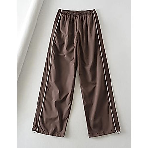 Shebote Womens Parachute Pants Wide Leg Baggy Pants Y2K Elastic Waist Jogger Sweatpants Track Pants Streetwear(0046-Coffee-S)