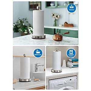 SMARTAKE Standing Paper Towel Holder, Damping Ratchet Design Paper Towel Organizer, Rustproof Toilet Paper Holder with Suction Cups, Roll Dispenser for Kitchen Countertop Home Dining Table, Silver