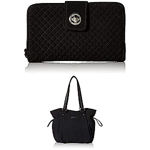 Vera Bradley Women's Microfiber Turnlock Wallet with RFID Protection, True Black, One Size withVera Bradley womens Microfiber Glenna Satchel Purse Handbag, Black, One Size US