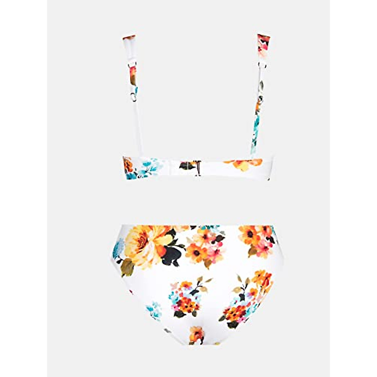 CUPSHE Bikini Set for Women Two Piece Swimsuit Plunge V Neck Hollow Out Trim Retro Mid Rise Floral Print M, White