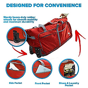 Bago Rolling Duffle Bag with Wheels - 30" 100L Foldable Weekender Bag, Waterproof Travel Duffel Bag, Heavy Duty lightWeight Duffle Bag for Traveling, Rolling Duffel Bag with Wheels (Red)