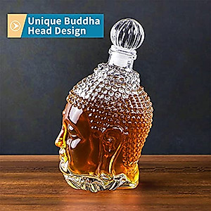 MOLIGOU Glass Decanter with Airtight Stopper, Liquor Decanter with Unique Buddha Shaped Design, Decanter Bottle for Whiskey, Brandy, Vodka, 25oz/750ml