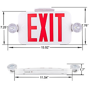 LIT-PaTH LED Combo EXIT Sign with 2 Adjustable Head Lights and Back Up Batteries- US Standard Red Letter Emergency Exit Lighting, UL 924 and CEC Qualified, 120-277 Voltage, 4-Pack