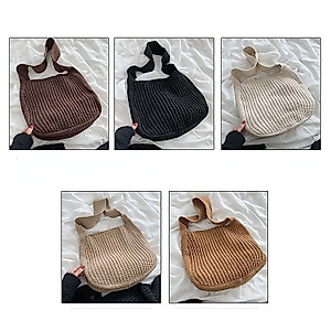 Aesthetic Hobo bag for women Knitted Messenger Bag Large Capacity Tote Bag Cute Crochet Shoulder Bag Fairycore Handbag (Tan)
