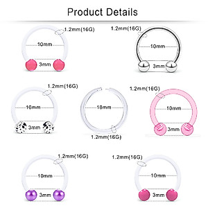 Cisyozi 16G Clear Plastic Septum Rings Jewelry Flexible Silicone Horseshoes Septum Nose Eyebrow Smiley Lip Ring Hoop Cartilage Helix Rook Daith EarringS Piercing Jewelry Retianer Women Men Work Sport