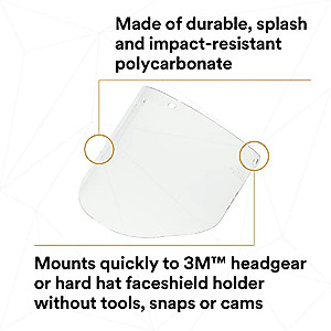 3M Clear Polycarbonate Faceshield WP96, 82701-00000, Molded