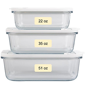 Sio GLASS storage containers with GLASS lids, NO PLASTIC, Set of 3, Airtight Small Medium Large for Food Meal Prep, Silcone Snapware Bowl Container