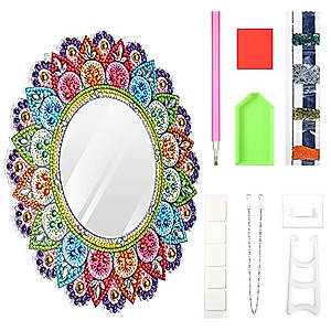 DIY Diamond Painting Mirror Mandala Crystal Diamond Painting Kit Plate Shaped 5D Diamond Art Makeup Mirror for Adults Kids Beginners Christmas Birthday Gifts Art Crafts Home Wall Table Decor (Classic)