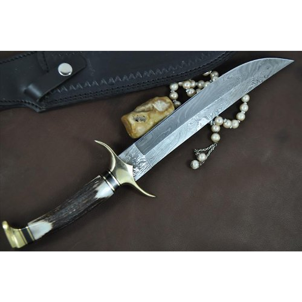Perkin Handmade Damascus Steel Hunting Knife - Beautifu Hunting Knife with Sheath