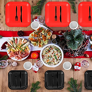 120 Pieces Red and Black Paper Plates and Napkins Party Decorations Supplies Square Red and Black Dinnerware Paper Plates Cups and Utensils Set for 2023 Congrats Grad Wedding Birthday Parities