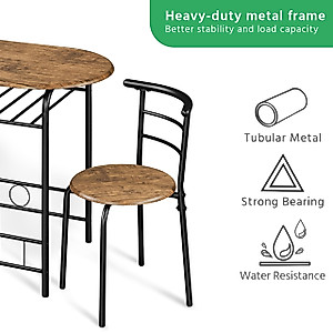 Yaheetech 3-Piece Dining Table Set, Breakfast Bistro Table Set for 2, Small Kitchen and Table Chairs Set of 2 with Metal Frame and Storage Rack for Small Space/Apartment/Dorm Room, Brown