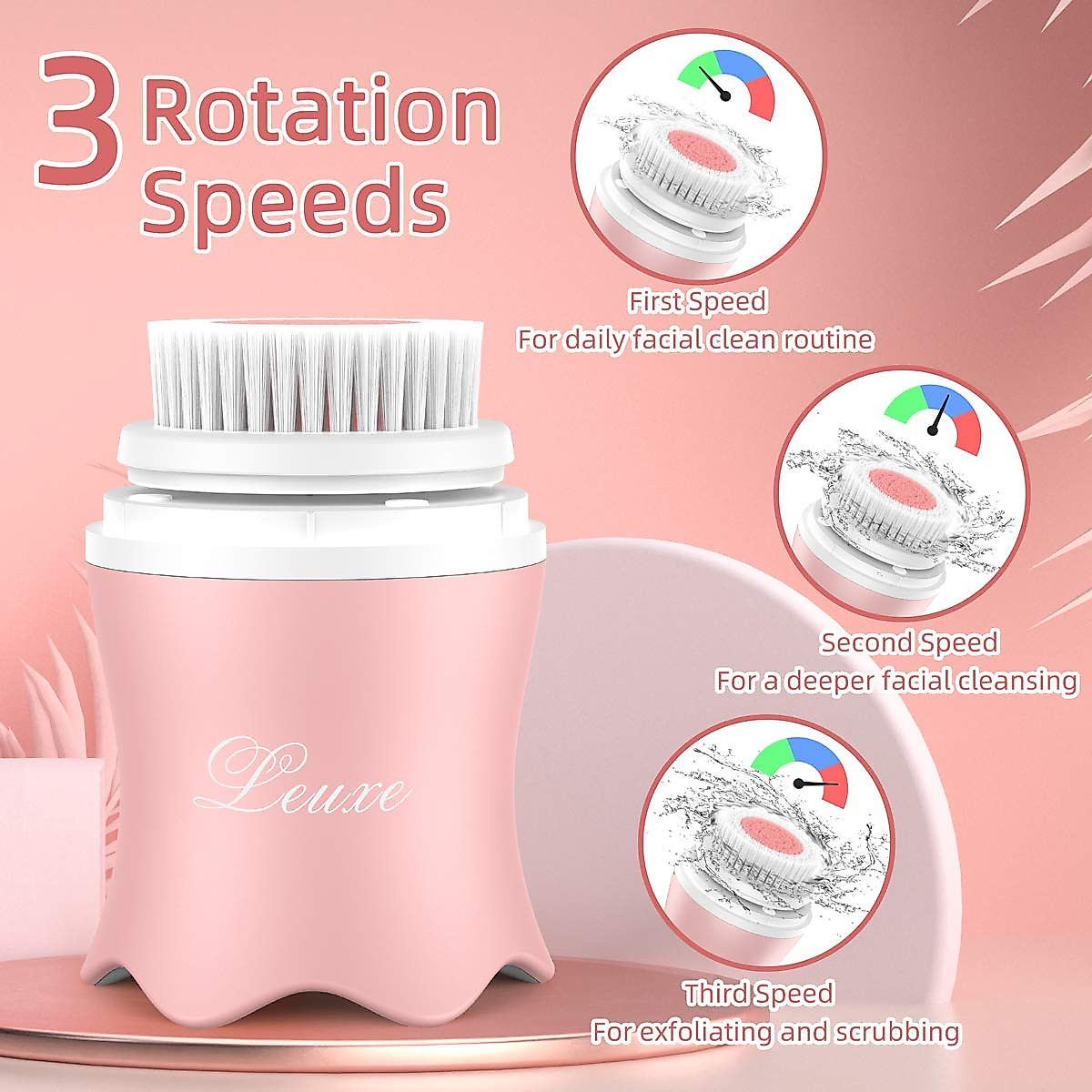 Facial Cleansing Brush 3 Modes Face Cleansing Brush with 3 Replacement Brush Heads, Rotating Face Brush for Deep Cleansing