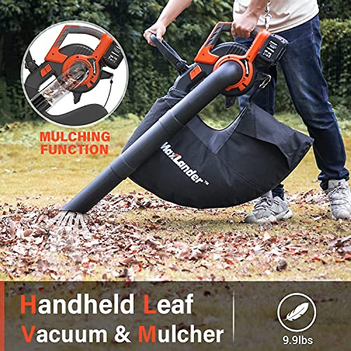 MAXLANDER 3 in 1 Cordless Leaf Blower & Vacuum with Bag, Brushless Battery Powered Leaf Vacuum Mulcher 40V 170MPH 330CFM 5 Speeds Leaf Blowers for Lawn Care 2 Pcs 4.0Ah Battery & Charger Included