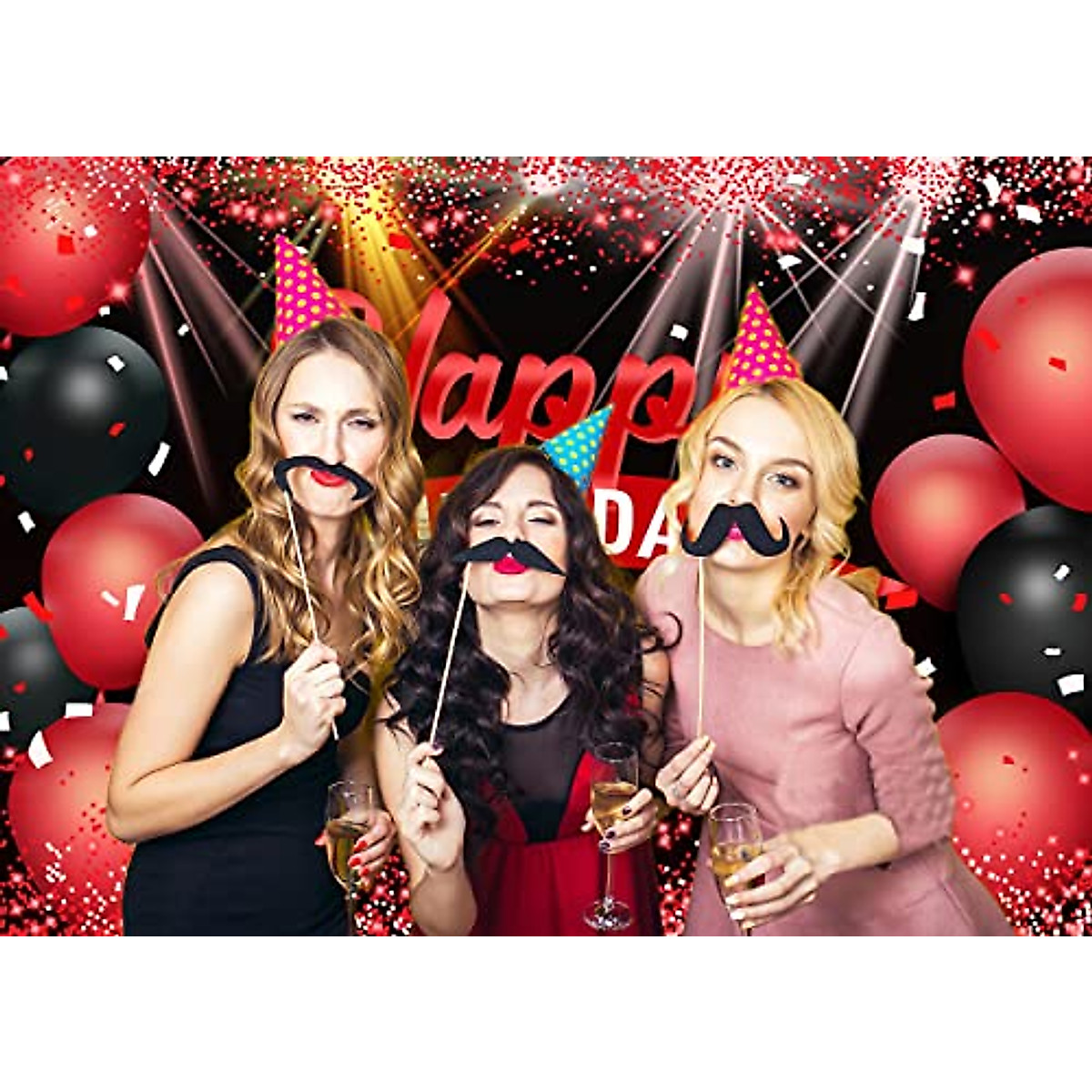 AIIKES 7X5FT Happy Birthday Backdrop Red Glitter Balloons for Girls Women Photography Backdrop Birthday Party Decorations Backdrop Photo Studio Props 12-410