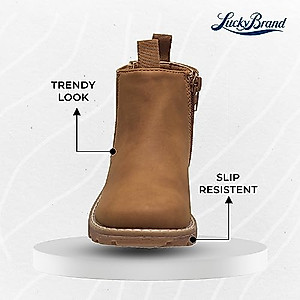 Lucky Brand Chelsea Boots for Girls - Outdoor Side Zipper Comfortable Girls Ankle Boots - Stylish Little Girl Boots with Anti-Slip Outsole in Cognac Size 2 Little Kid