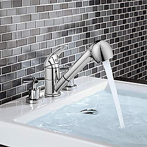 Kitchen Faucet, Modern Commercial Stainless Steel Single Bar Faucet Chrome Pull Down/Out Vessel Sink Faucets, Silver