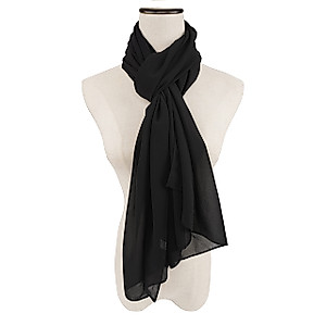 YOUR SMILE for Women Lightweight Breathable Solid Color Soft Chiffon Long Fashion Scarves Sunscreen Shawls (Black)