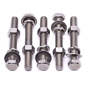 M12 x 65mm (4 Sets) Stainless Steel Hex Bolts with Hex Nuts, Flat Washers and Lock Washers, Hexagon Bolts with Nuts and Washers, Full Thread Coveraage, Coarse Thread UNC