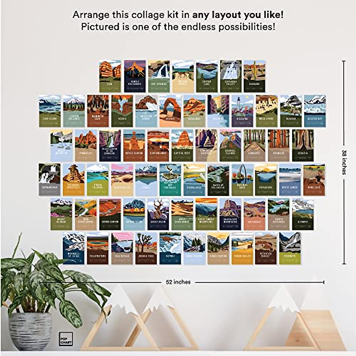 Pop Chart | National Parks Wall Collage Kit | 63 Pcs 4" x 6" Art Prints | Track Your Travels to Every US National Park With America the Beautiful Wall Decor | 100% Made in the USA