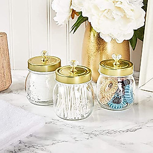 Glass Vanity Canisters with Gold Lids, Mason Jar Bathroom Set (3 Pack)