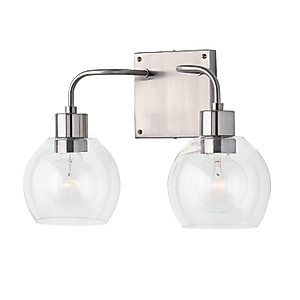 HomePlace Lighting 120021BN-426 Tanner Urban/Industrial Clear Glass Bathroom Vanity Wall Light, 2-Light 200 Total Watts, 10" H x 15" W, Brushed Nickel