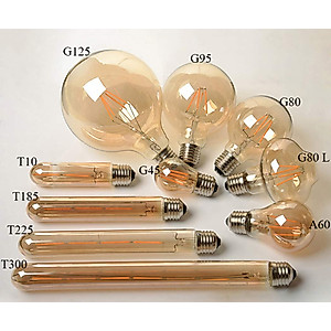 T300 Vintage LED Filament Bulb T300 6W Dimmable Vintage Edison Light Bulb Long Tubular Vintage LED Light,E26/E27 Medium Base,Amber Glass,Warm White 2300K,6W(40W Equivalent),Dimmable,Pack of 4