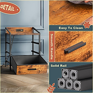 EKNKOZY Nightstand 3 Drawer Dresser with Charging Station, 11" D x 15.6" W x 21" H, Set of 2 Side Table with Fabric Drawers, Small Dresser for Kids Closet Bedroom (Rustic Brown, Set of 2 with Charger)